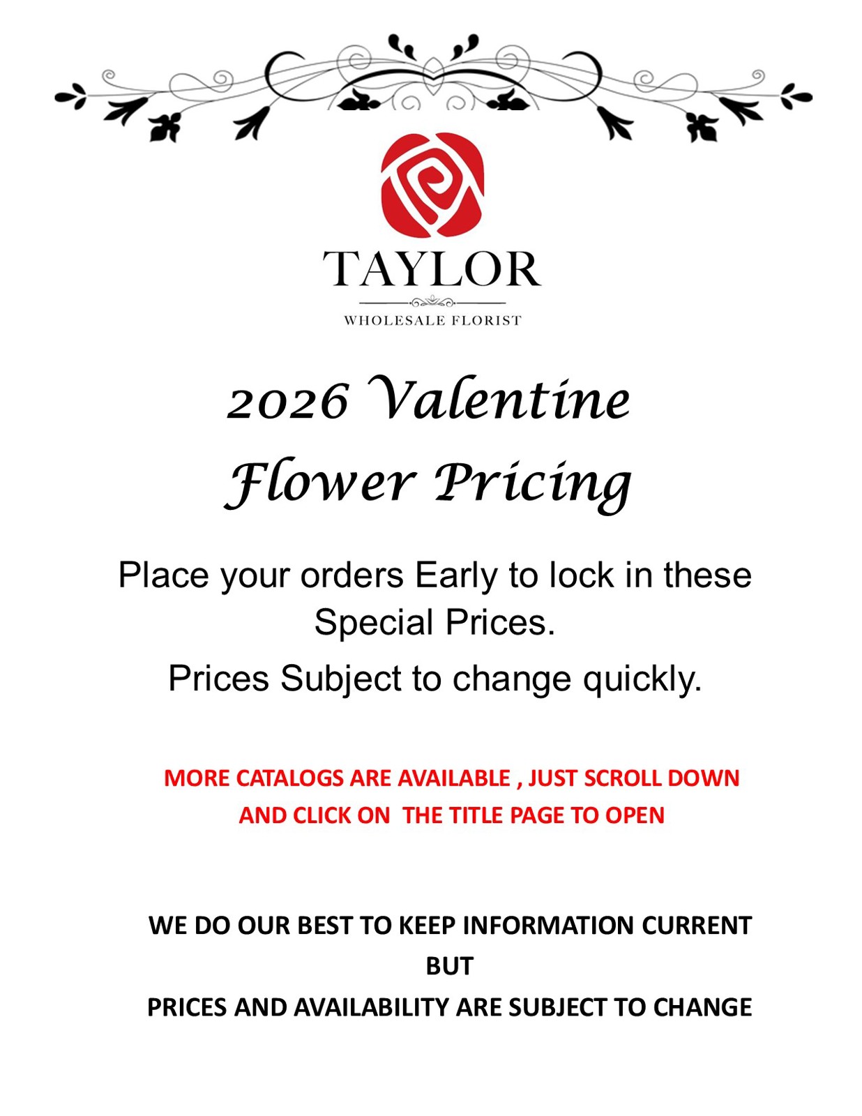Taylor Wholesale Florist - 2026 VALENTINE FLOWER PRICING